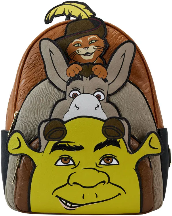 Loungefly Shrek : Mini sac à dos Triple Poches Shrek, L'âne, Le Chat ...